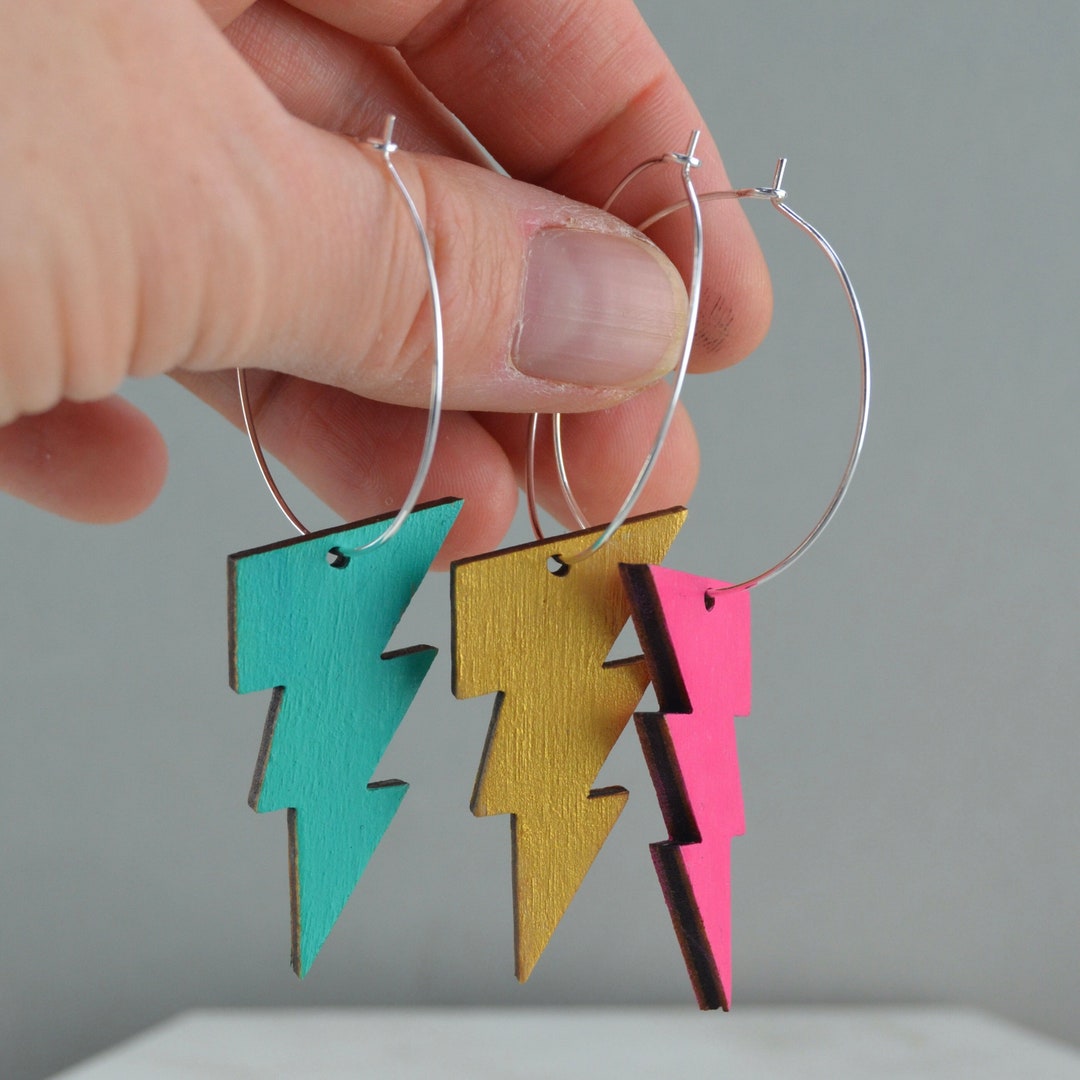 Colourful Lightning Hoop Earrings - Etsy