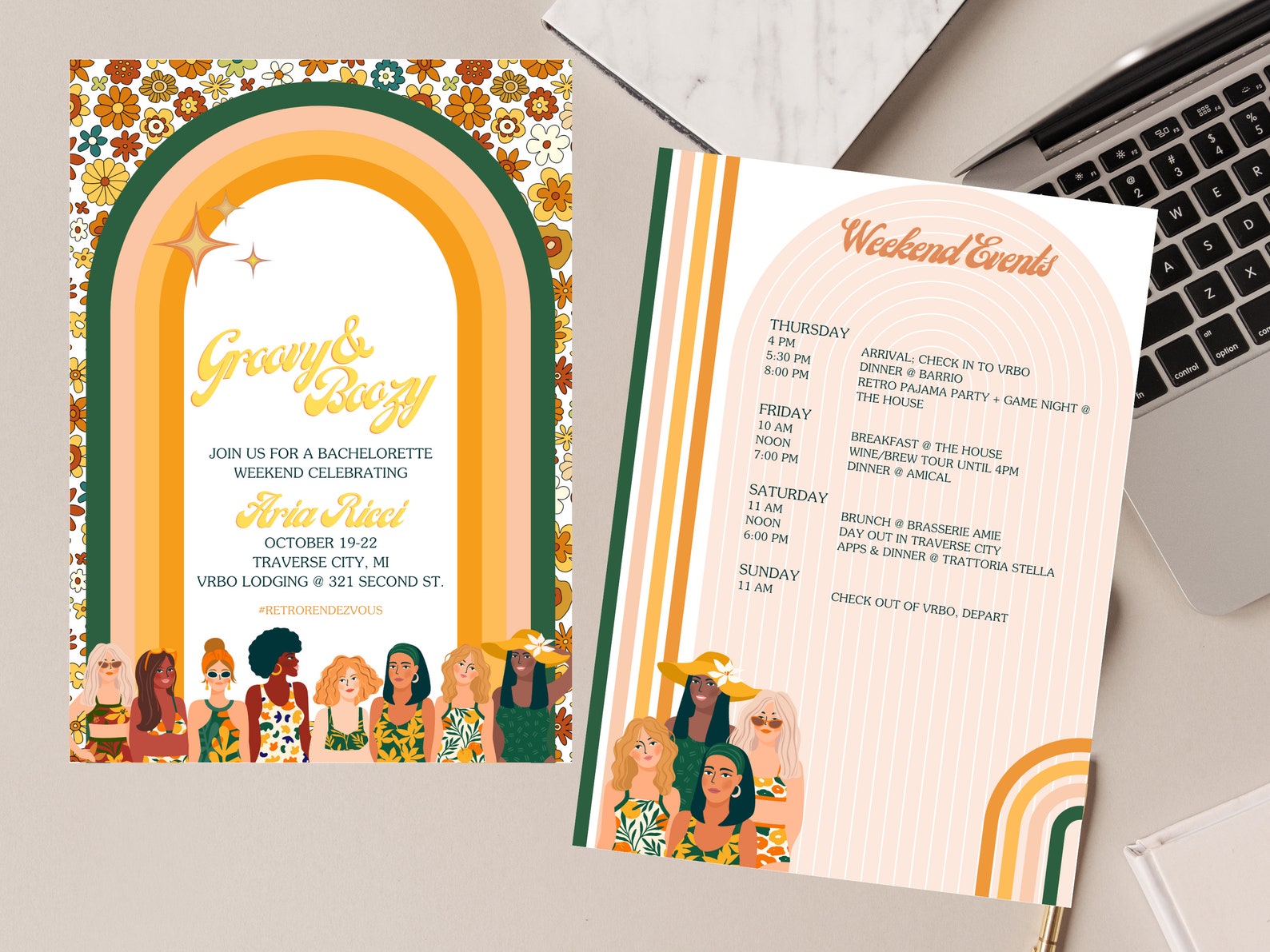 Groovy and Boozy Retro Bachelorette Invite and Itinerary - Etsy
