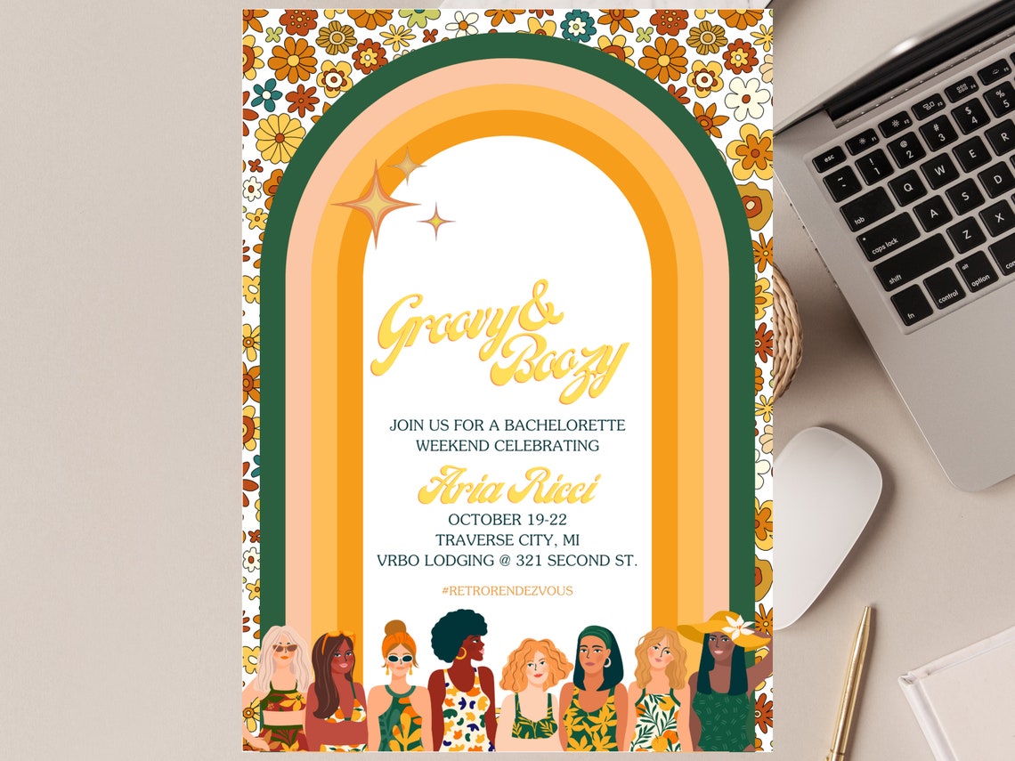 Groovy and Boozy Retro Bachelorette Invite and Itinerary - Etsy