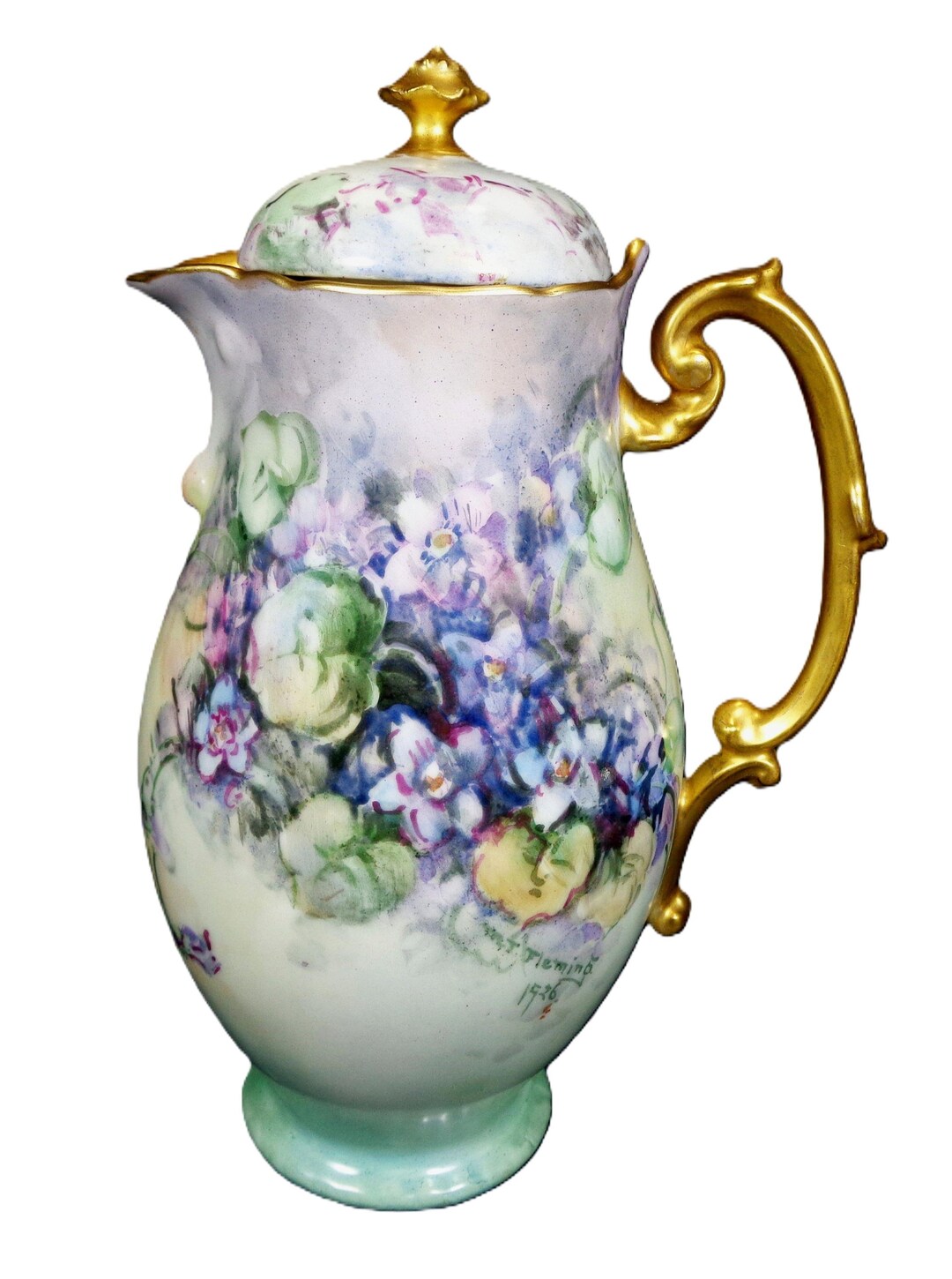 JPL Limoges, France, Chocolate Pot, Hand-painted Purple Violets Artist ...