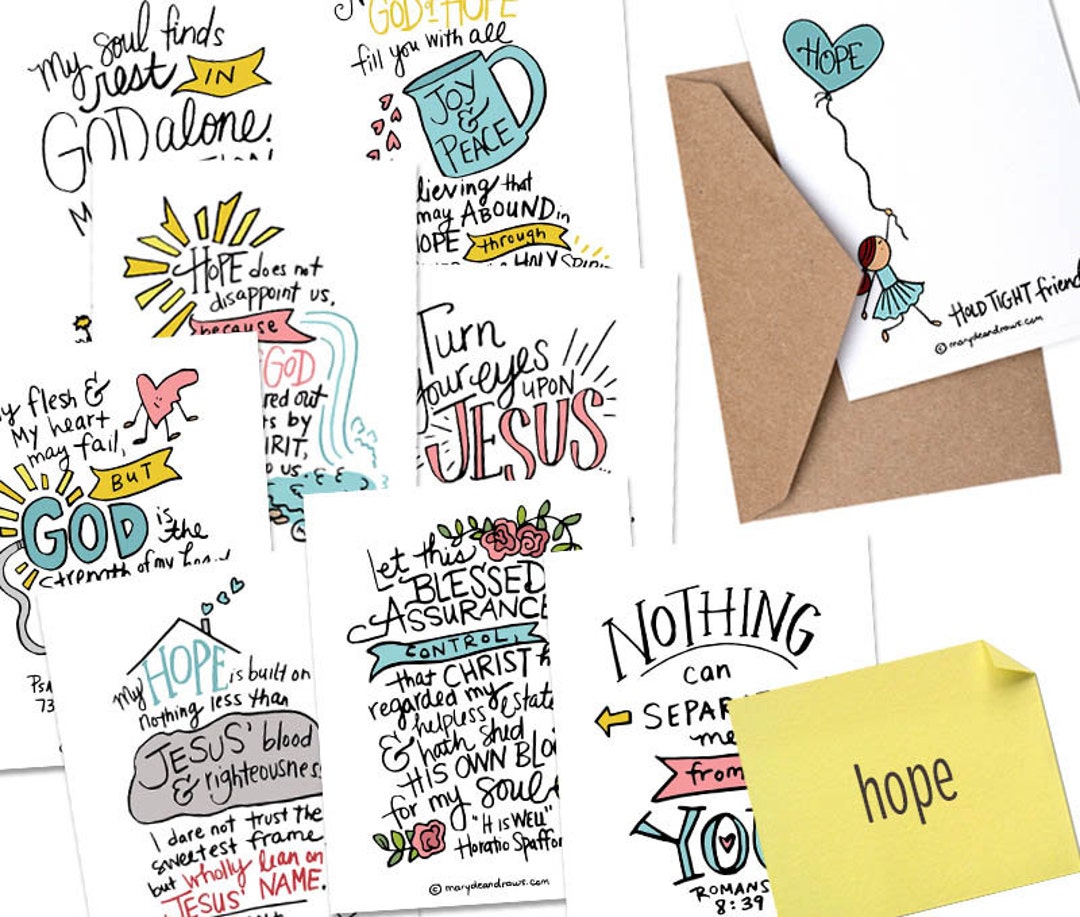 PRINTABLE DIGITAL DOWNLOAD Hope Scripture & Hymn Card Set of 8 With 4 ...