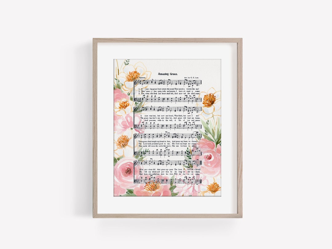 Watercolor Hymn Print "amazing Grace" Pink Peony Art Print Watercolor ...