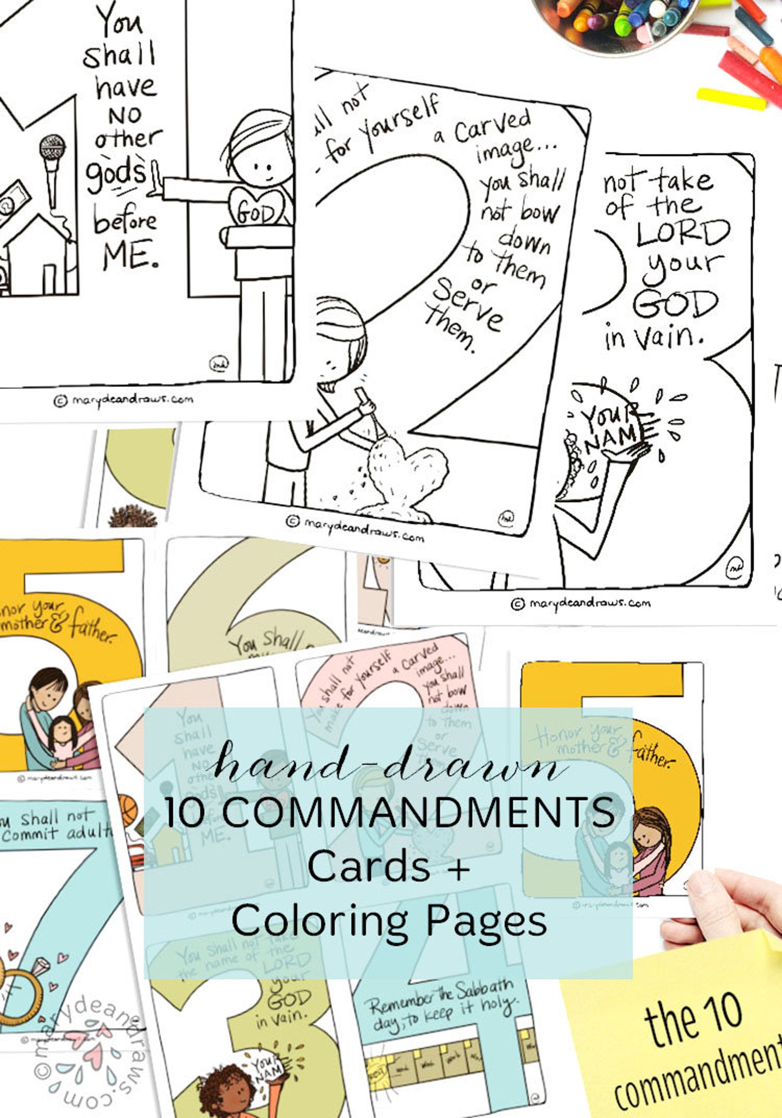 Printable Hand-drawn 10 COMMANDMENTS Bible Verse Cards color | Etsy