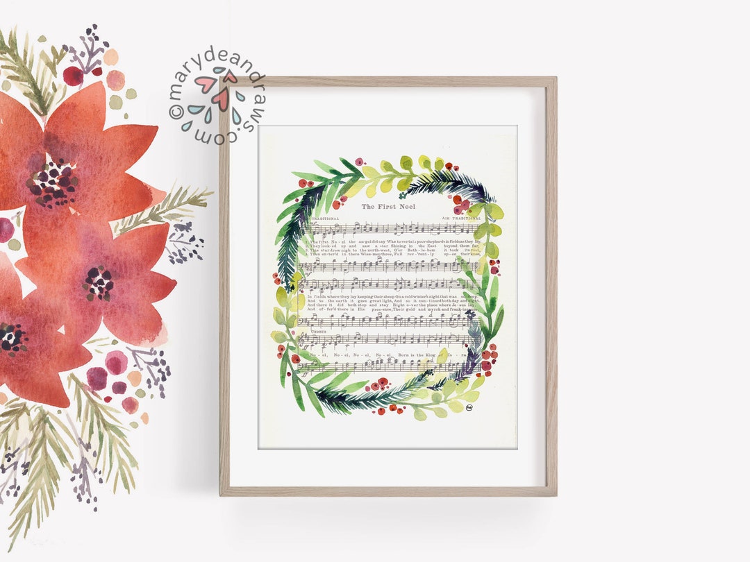 Watercolor Hymn Print "the First Noel" Art Print, Christmas Carol Hymn ...
