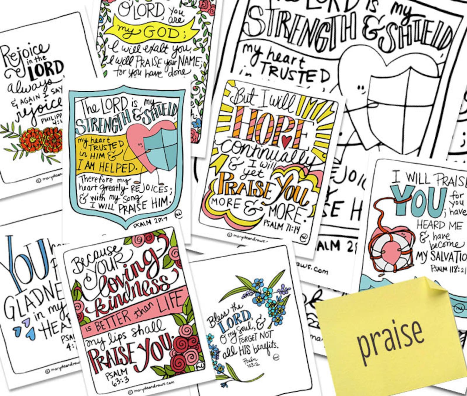 PRINTABLE Hand-drawn PRAISE Scripture Card Bible Verse Set - Etsy