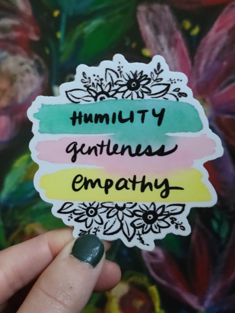 Floral Virtues “humility, Gentleness, Empathy” Vinyl Watercolor Sticker ...
