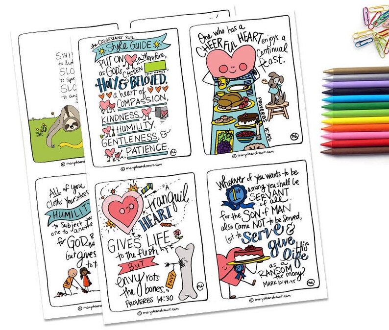 Printable Hand-drawn CHARACTER Scripture Memory Bible Verse Cards With ...