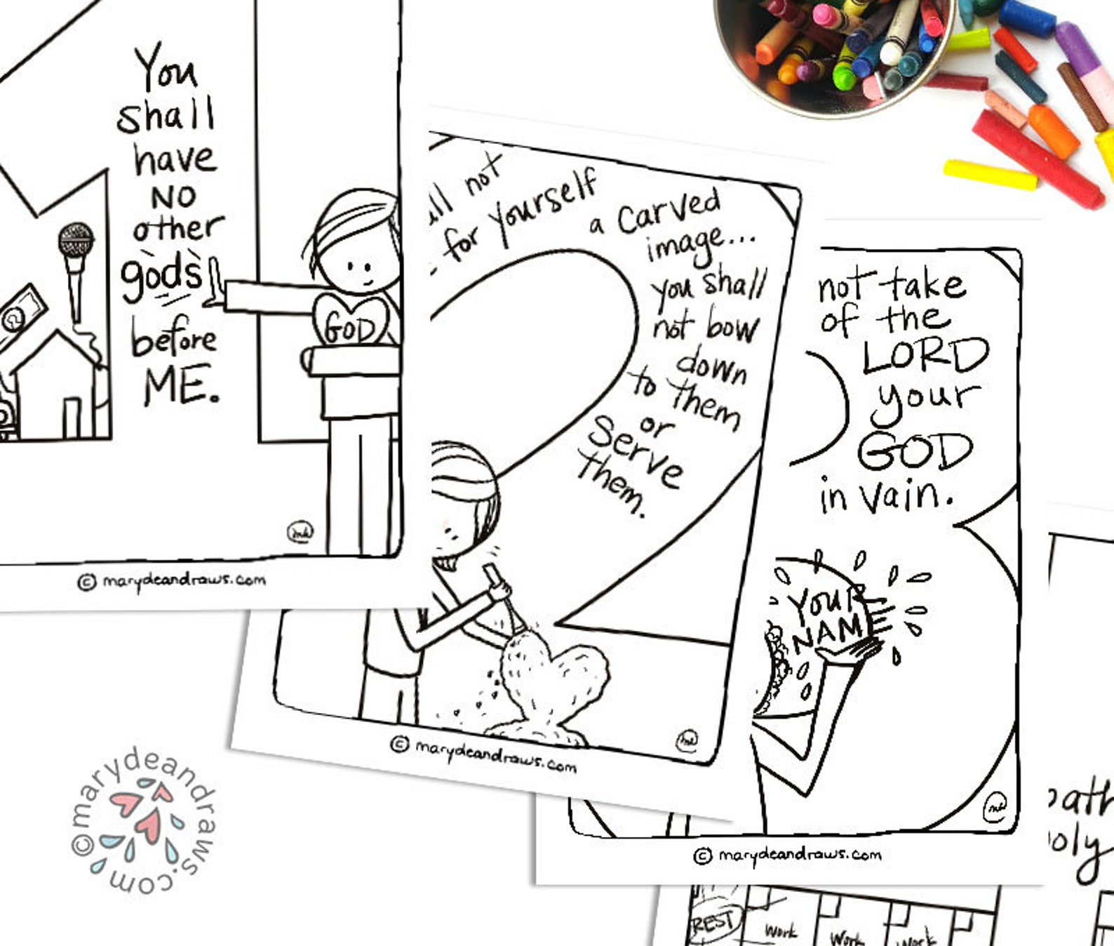 Printable Hand-drawn 10 COMMANDMENTS Bible Verse Cards color - Etsy