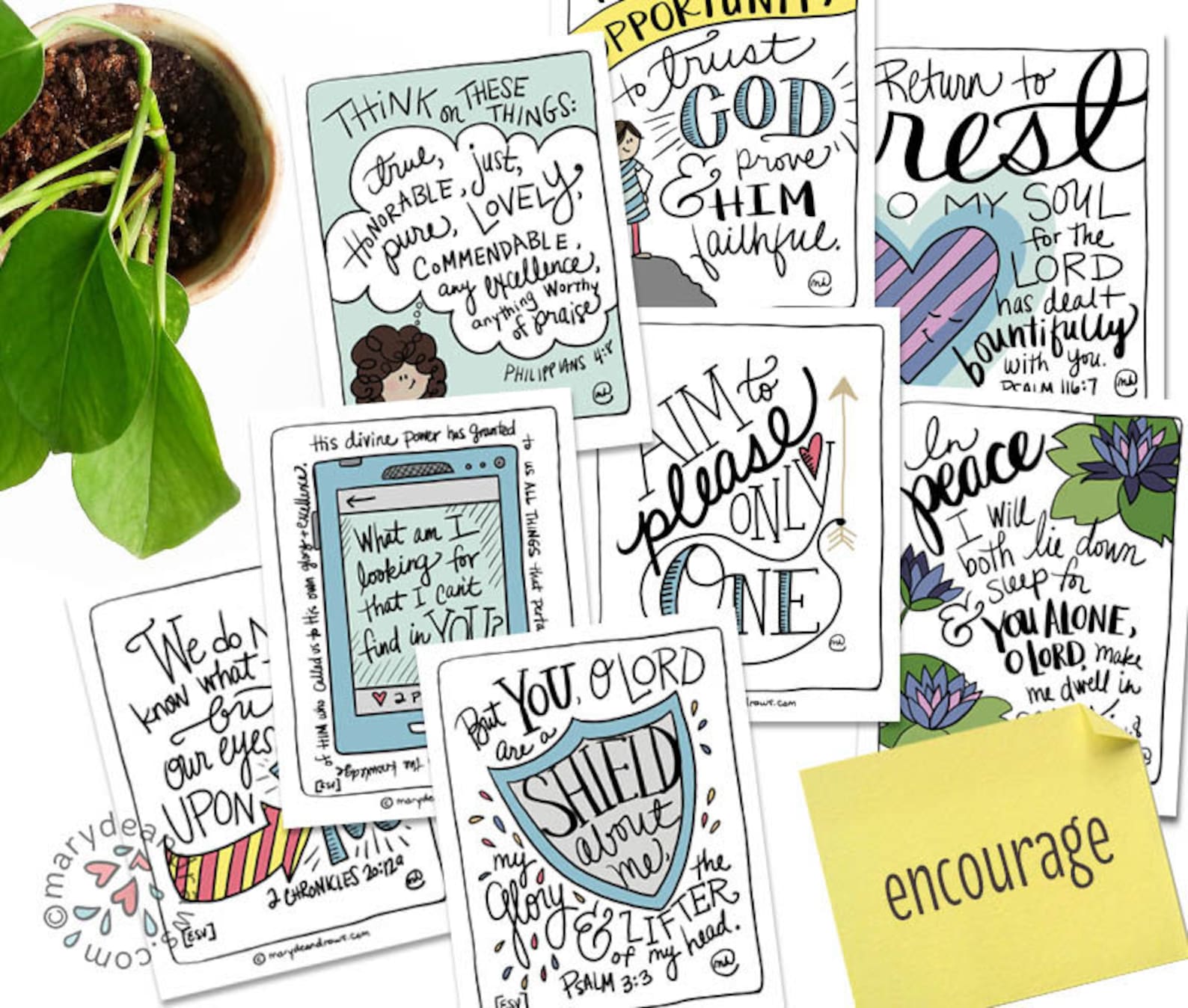 PRINTABLE DIGITAL DOWNLOAD Scripture Encourage Card Set of 8 With 4 ...