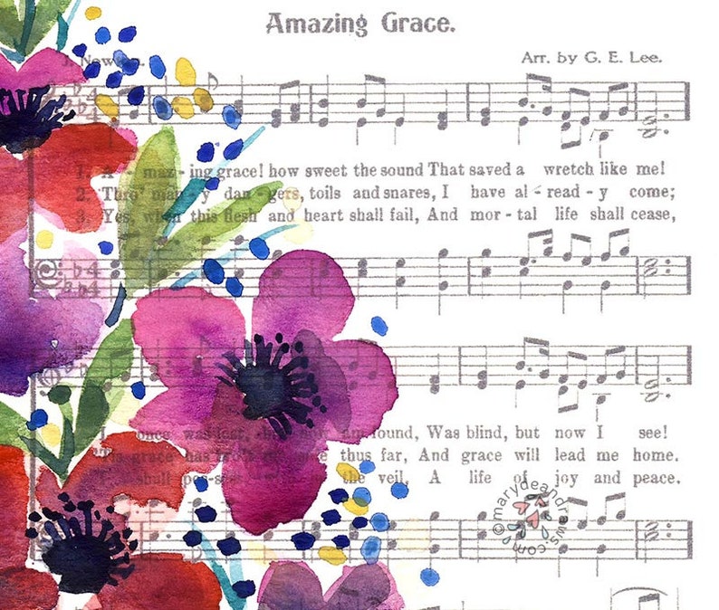 Watercolor Hymn Print "amazing Grace", 5x7" Watercolor Floral, Abstract ...
