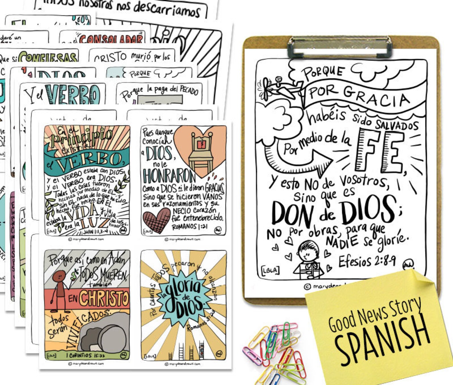 SPANISH Good News Story Bible Verse Cards Coloring Pages - Etsy
