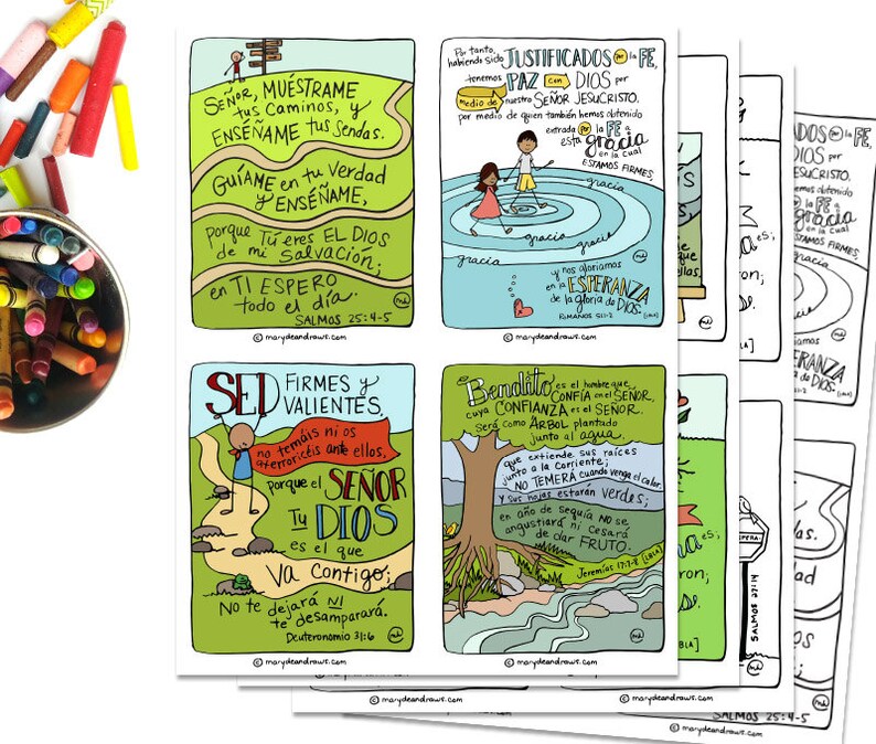PRINTABLE Hand-drawn SPANISH Scripture Card Bible Verse Set - Etsy