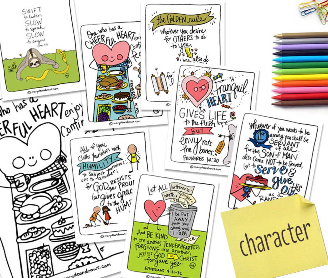 Printable Hand-drawn CHARACTER Scripture Memory Bible Verse Cards With ...