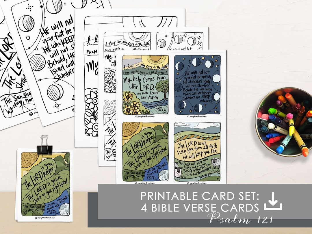 Printable Hand-drawn PSALM 121 Scripture Memory Bible Verse Cards color ...