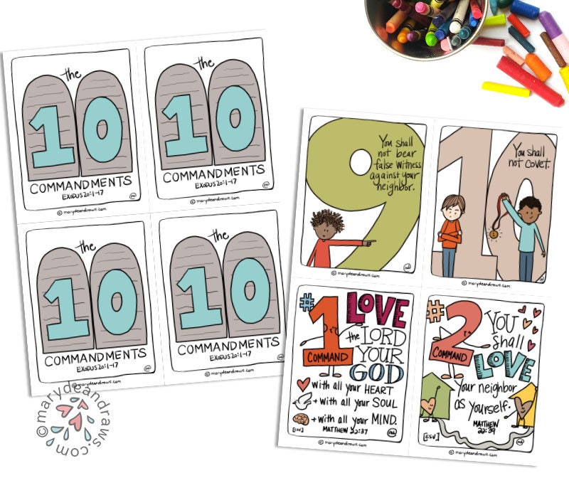 Printable Hand-drawn 10 COMMANDMENTS Bible Verse Cards (color) With ...