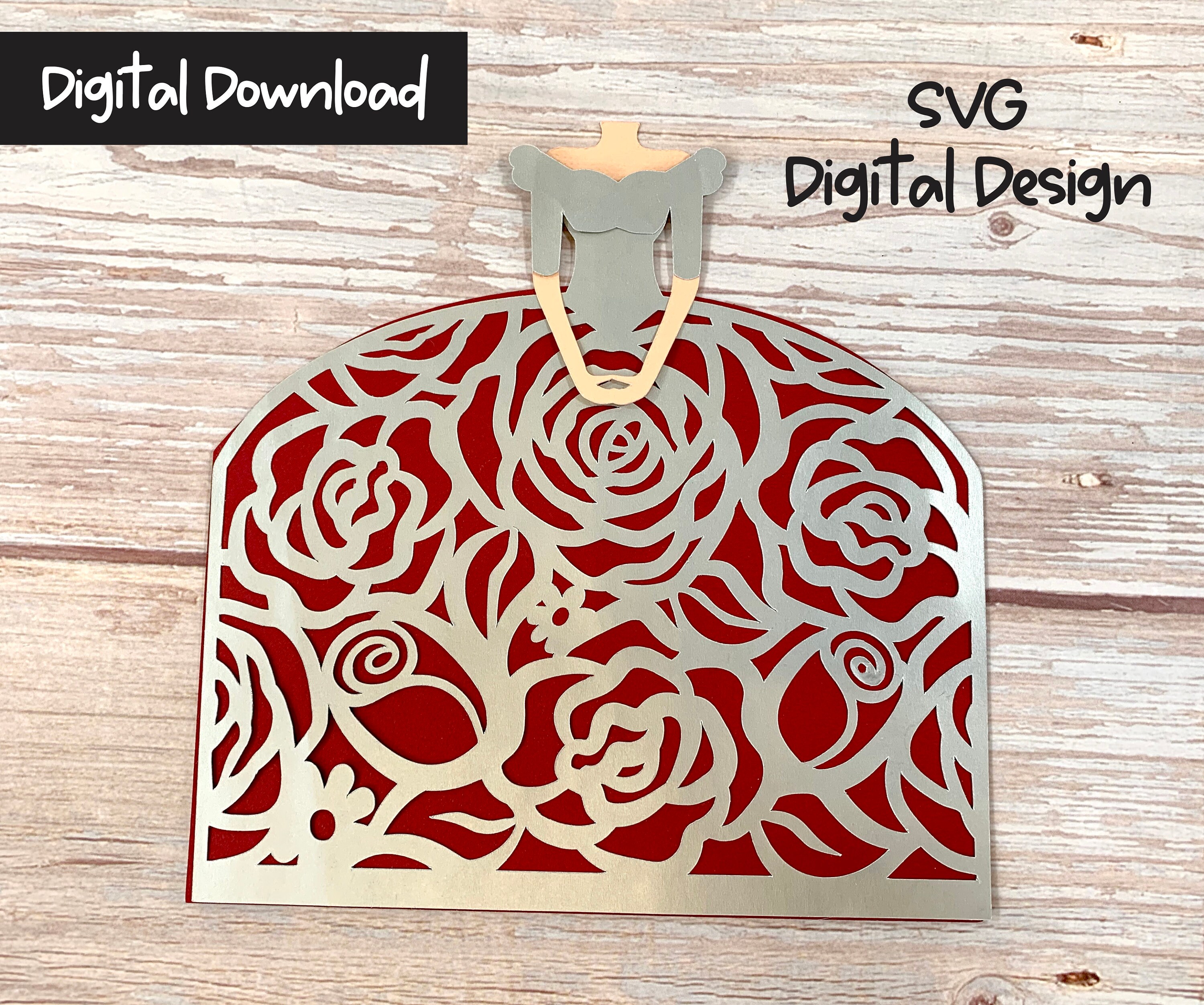 Lace Wedding Dress Card SVG Template for Cutting Machines, Party ...