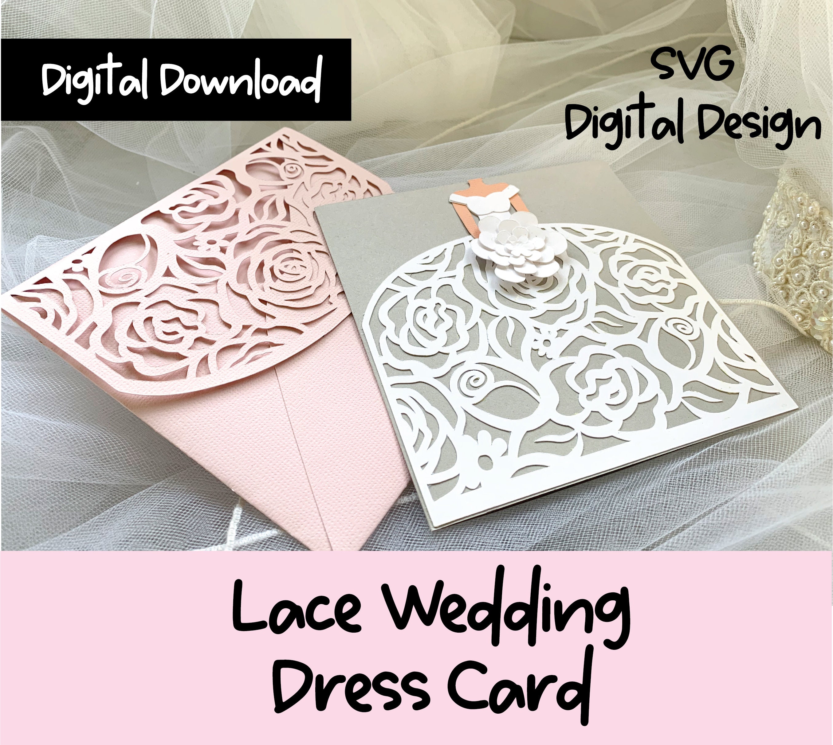 Lace Wedding Dress Card SVG – DIY Invitation , Cricut Paper Craft ...