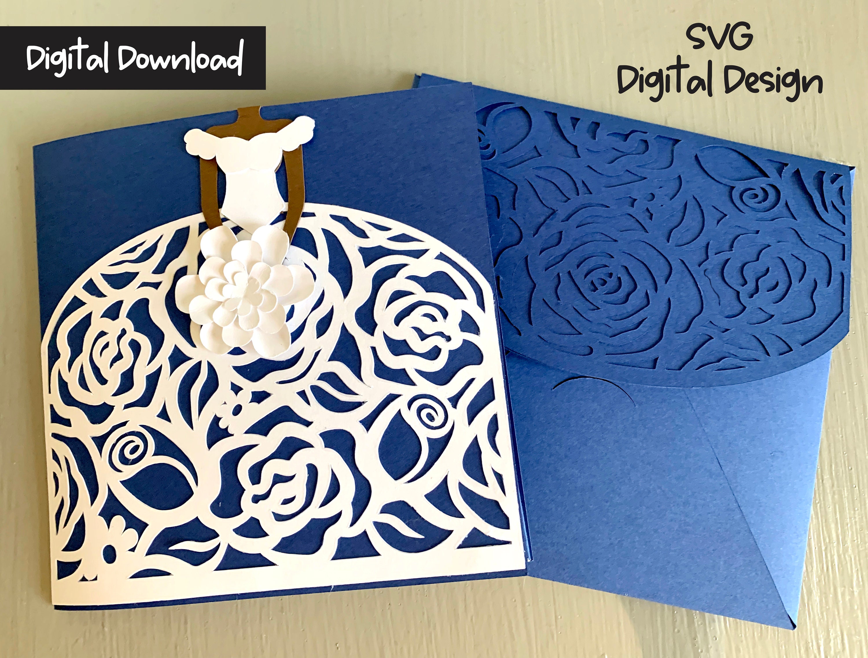 Lace Wedding Dress Card SVG Template for Cutting Machines, Party ...