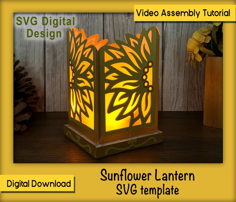 Sunflower Lantern - SVG Template - Digital Files for Fall, Thanksgiving ...