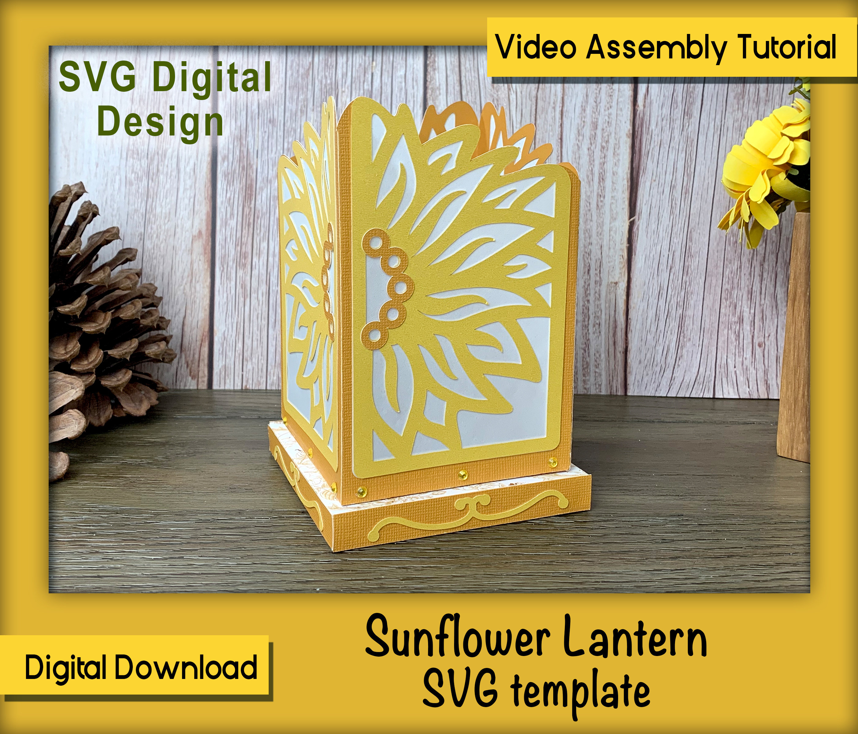 Sunflower Lantern - SVG Template - Digital Files for Fall, Thanksgiving ...