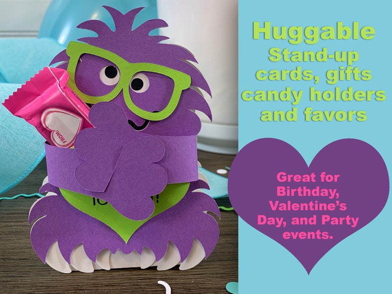 Hairy Monster Huggable SVG Digital Files- Standup Cards, Lollipop ...