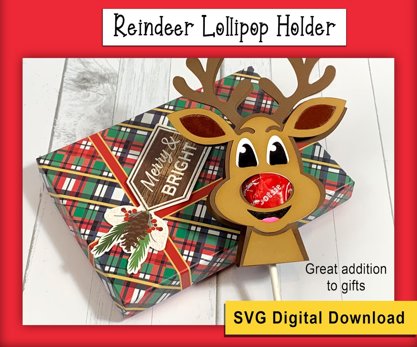 Reindeer Lollipop Holder - DIY Christmas Paper Craft, Cricut SVG File ...
