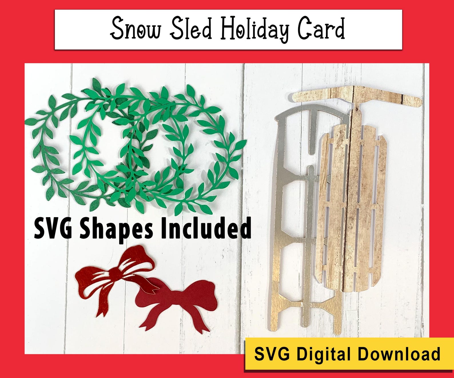 Holiday Sled Card SVG - Digital Download for Paper Crafting & Card ...