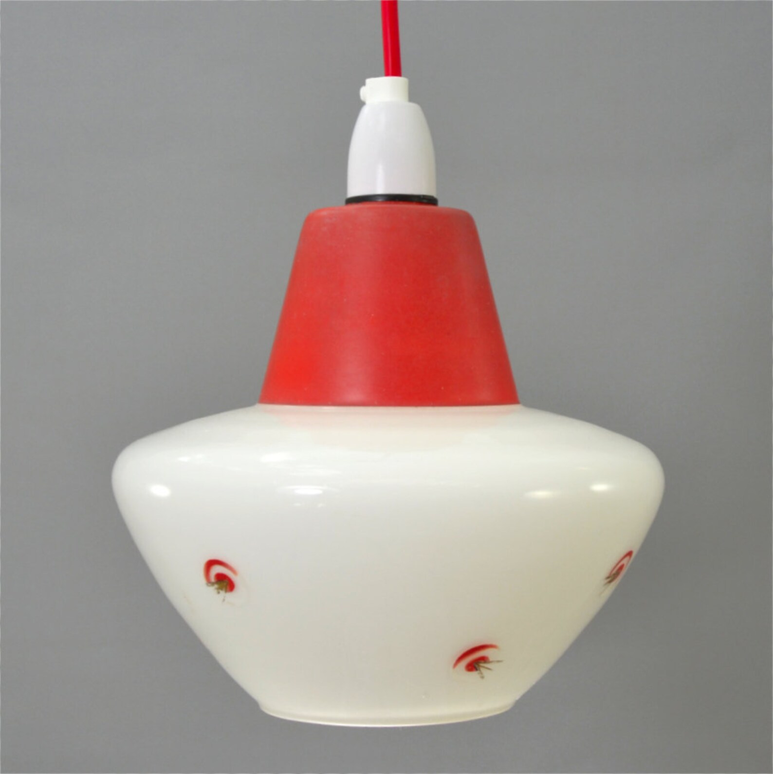 1950s Small Red Topped White Glass Ceiling Light With Atomic - Etsy