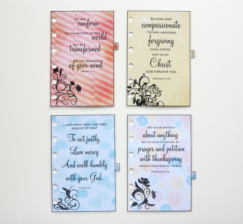 Pocket Size Set of 12 Monthly Bible Verse Dividers Jan-dec - Etsy