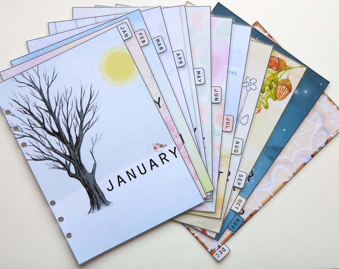 A5 Size Seasonal Monthly Dividers Jan-dec - Etsy UK