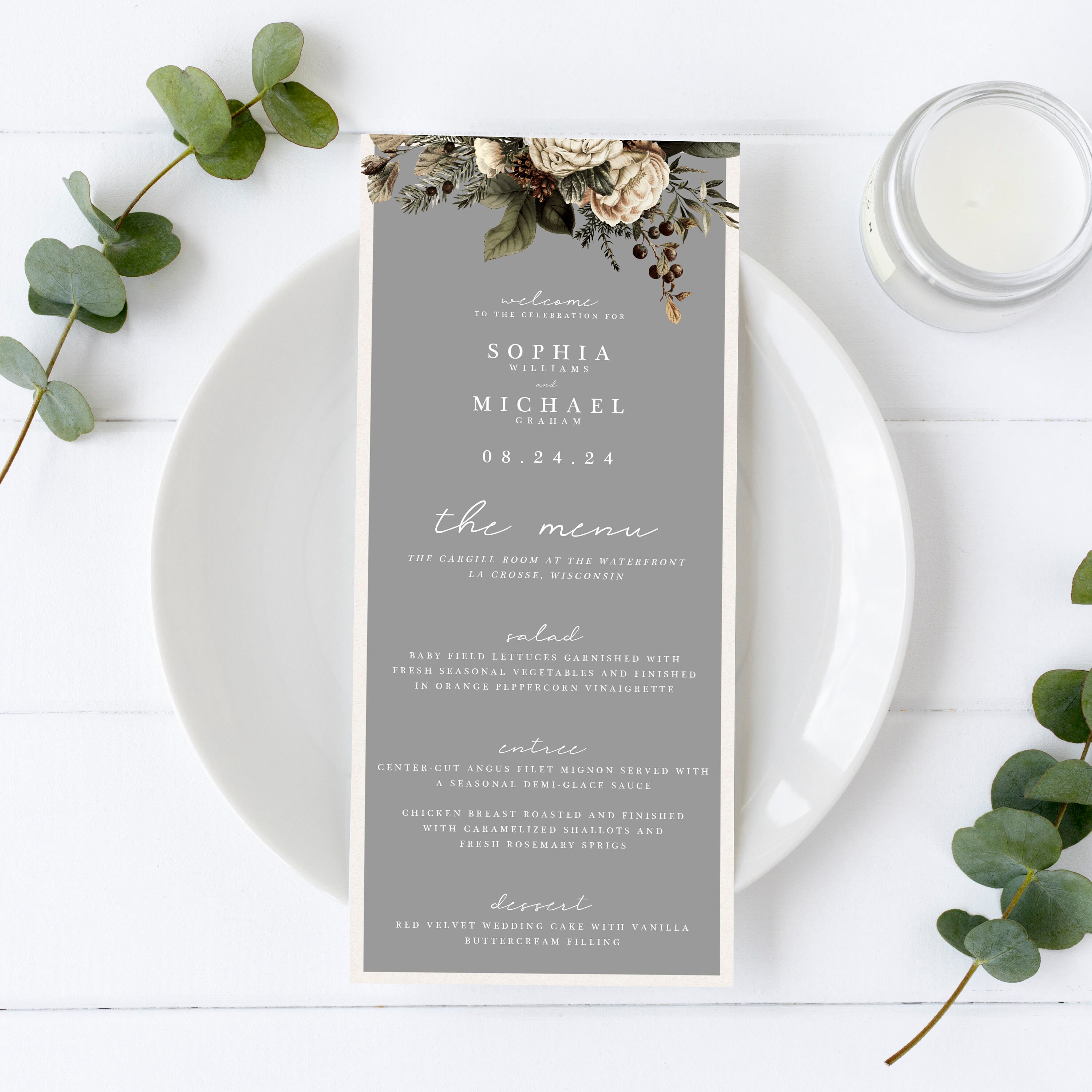 Boho Wedding Menu Template Grey and Cream Fall Boho Menu - Etsy UK