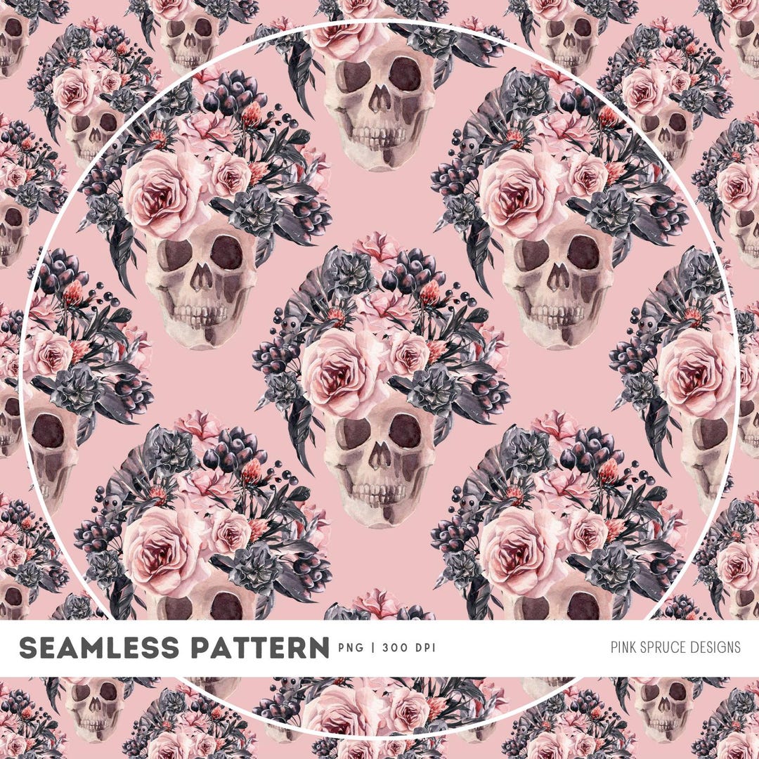 Halloween Seamless Pattern PNG Digital Download Floral Pink Gothic ...