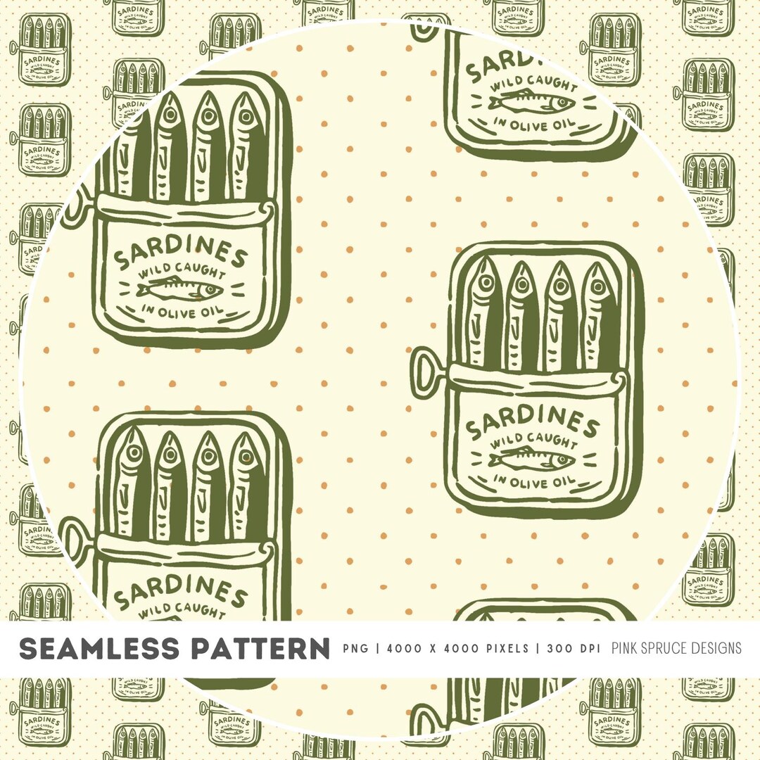 Sardines Tin Can Seamless Pattern PNG Download Digital Paper ...