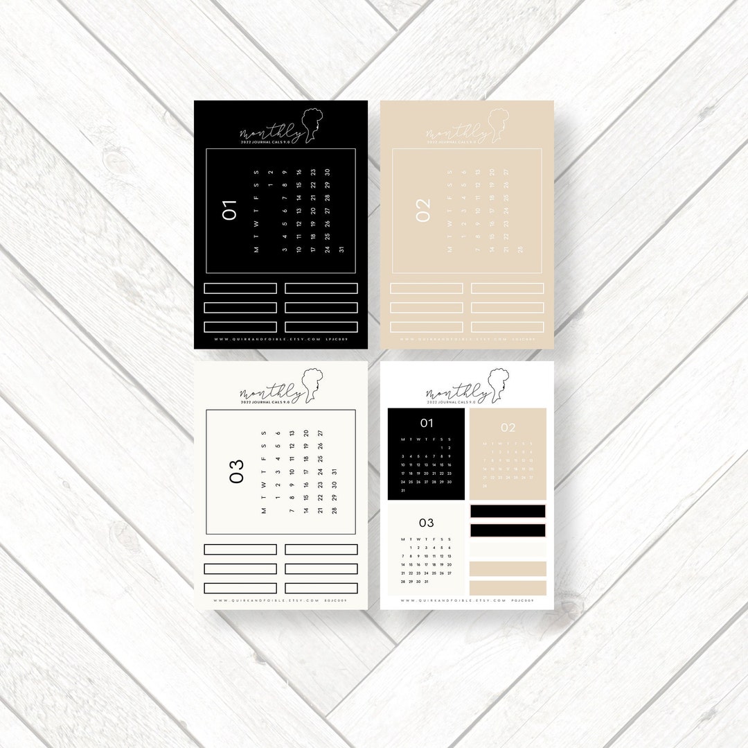 2024 January February March Journal Monthly Calendar Sticker Set, Black ...
