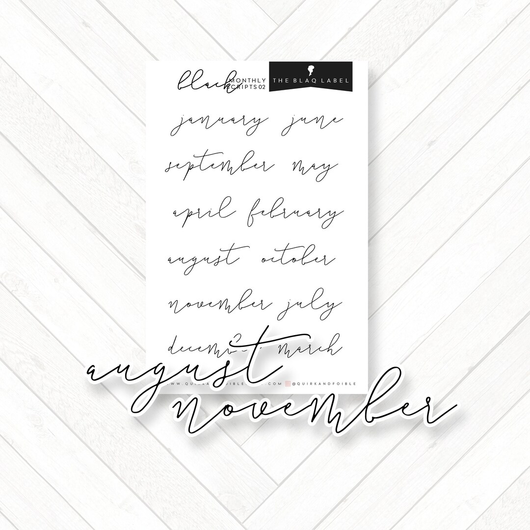 Modern Hand Writing Planner SCRIPT HEADERS, Monthly Black Cursive ...