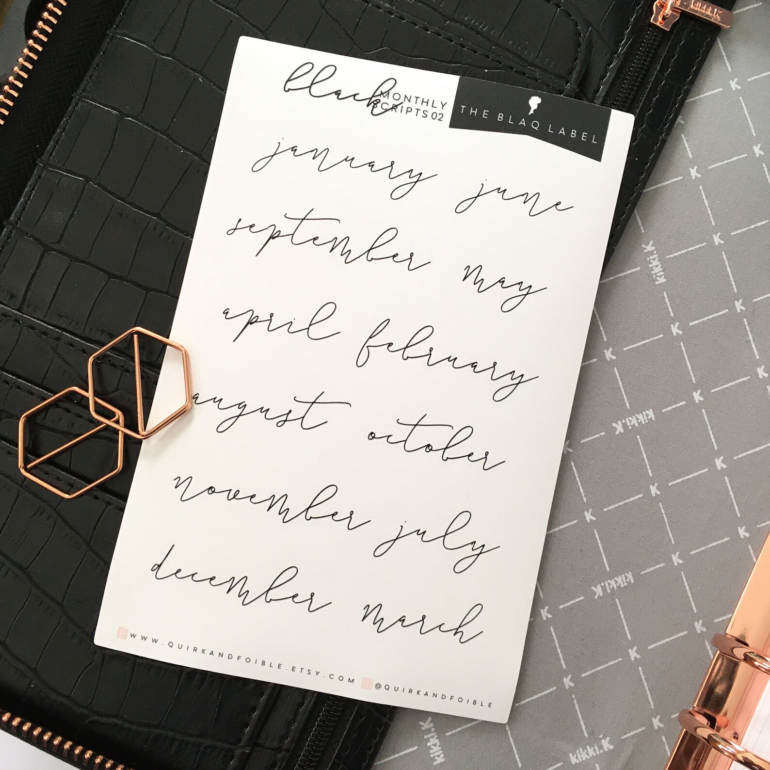 Modern Hand Writing Planner SCRIPT HEADERS, Monthly Black Cursive ...