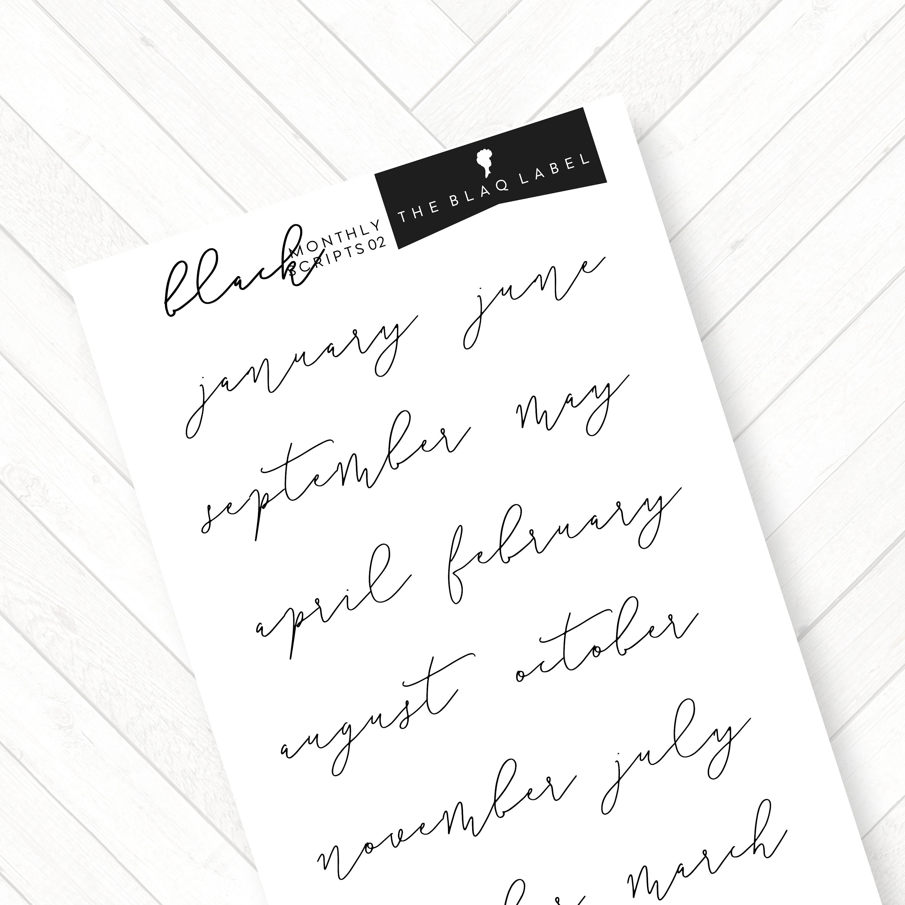 Modern Hand Writing Planner SCRIPT HEADERS Monthly Black | Etsy