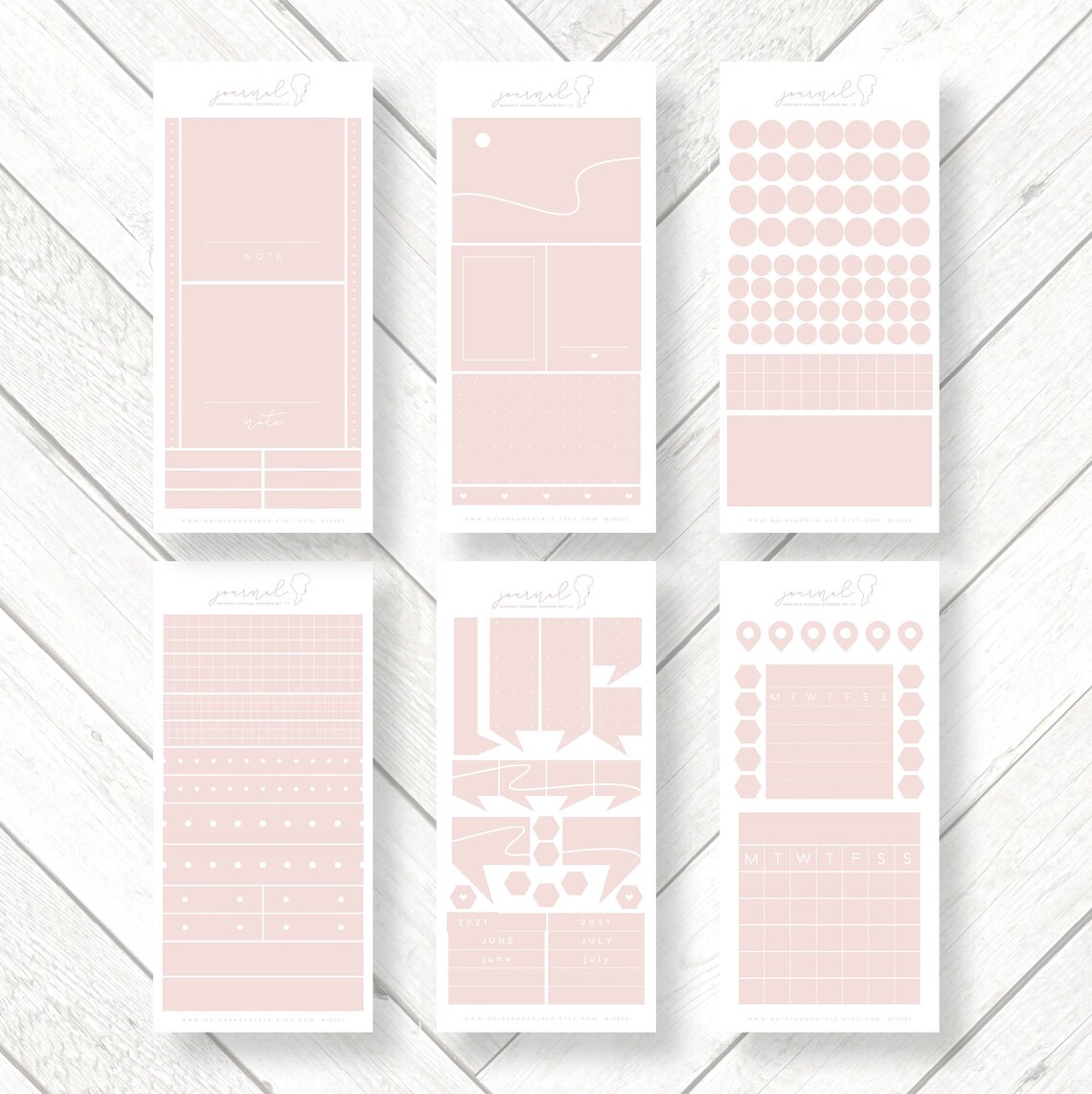 Pink White Journal Planner Functional Decorative Stickers Set | Etsy