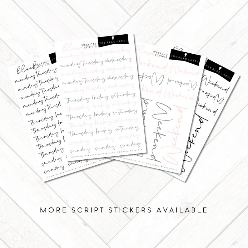 Pink Daily Scripts Planner Stickers Sheet Cursive Hand | Etsy