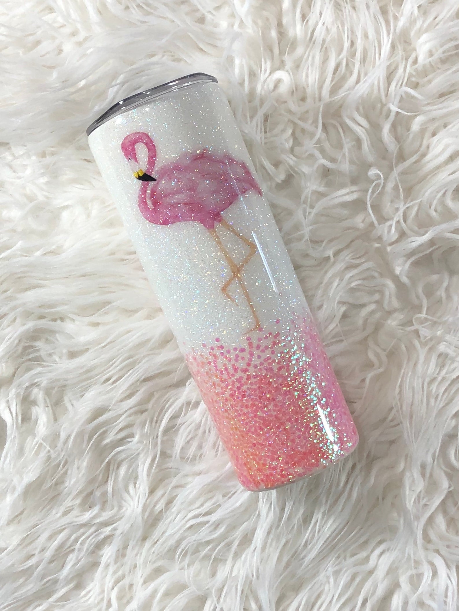 Flamingo Customizable Glitter Stainless Steel 20oz Skinny | Etsy