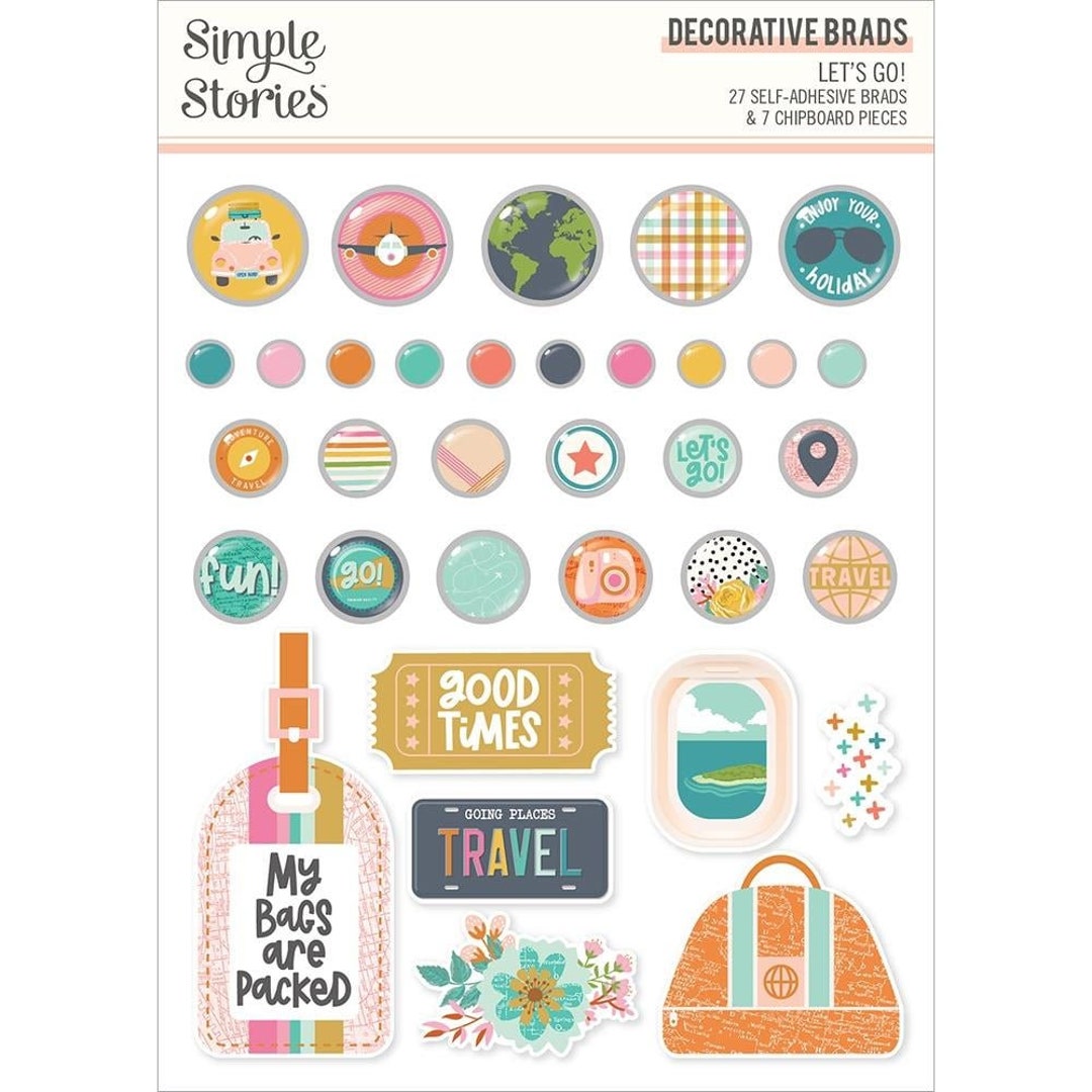 Simple Stories Let's Go Travel Themed Decorative Brads and - Etsy
