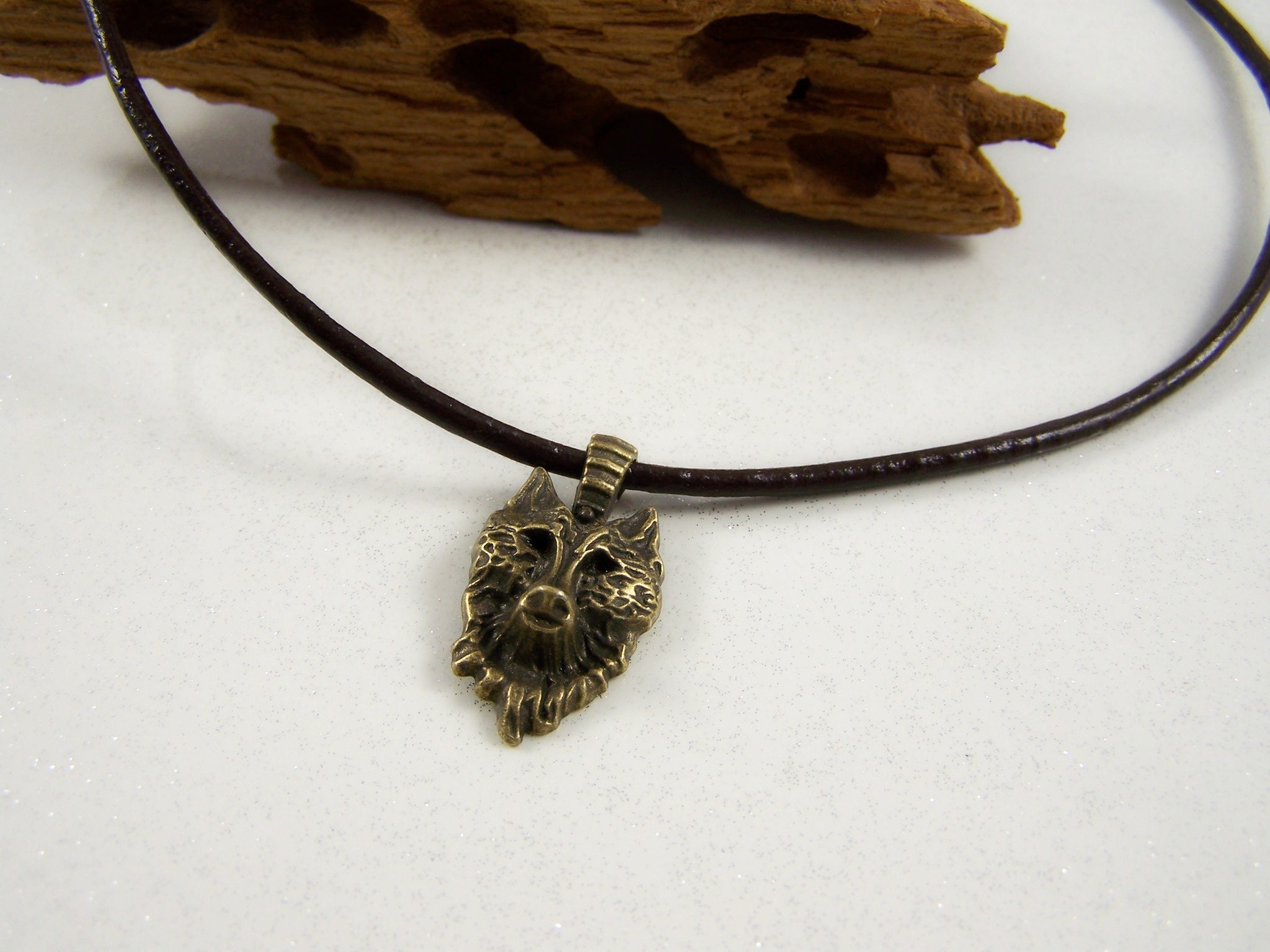 Collar de cuero lobo colgante collar surfista collar de hombre cadena ...
