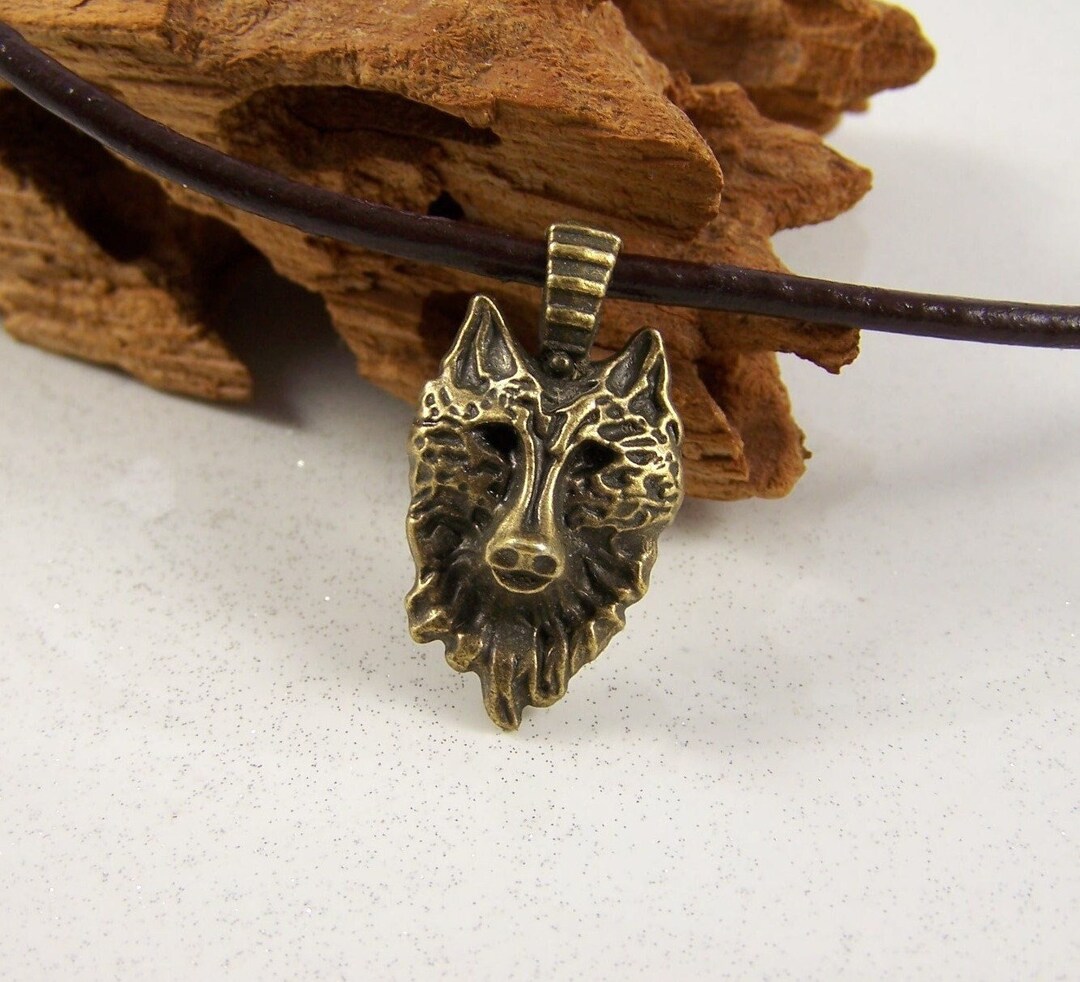 Collar de cuero lobo colgante collar surfista collar de hombre cadena ...