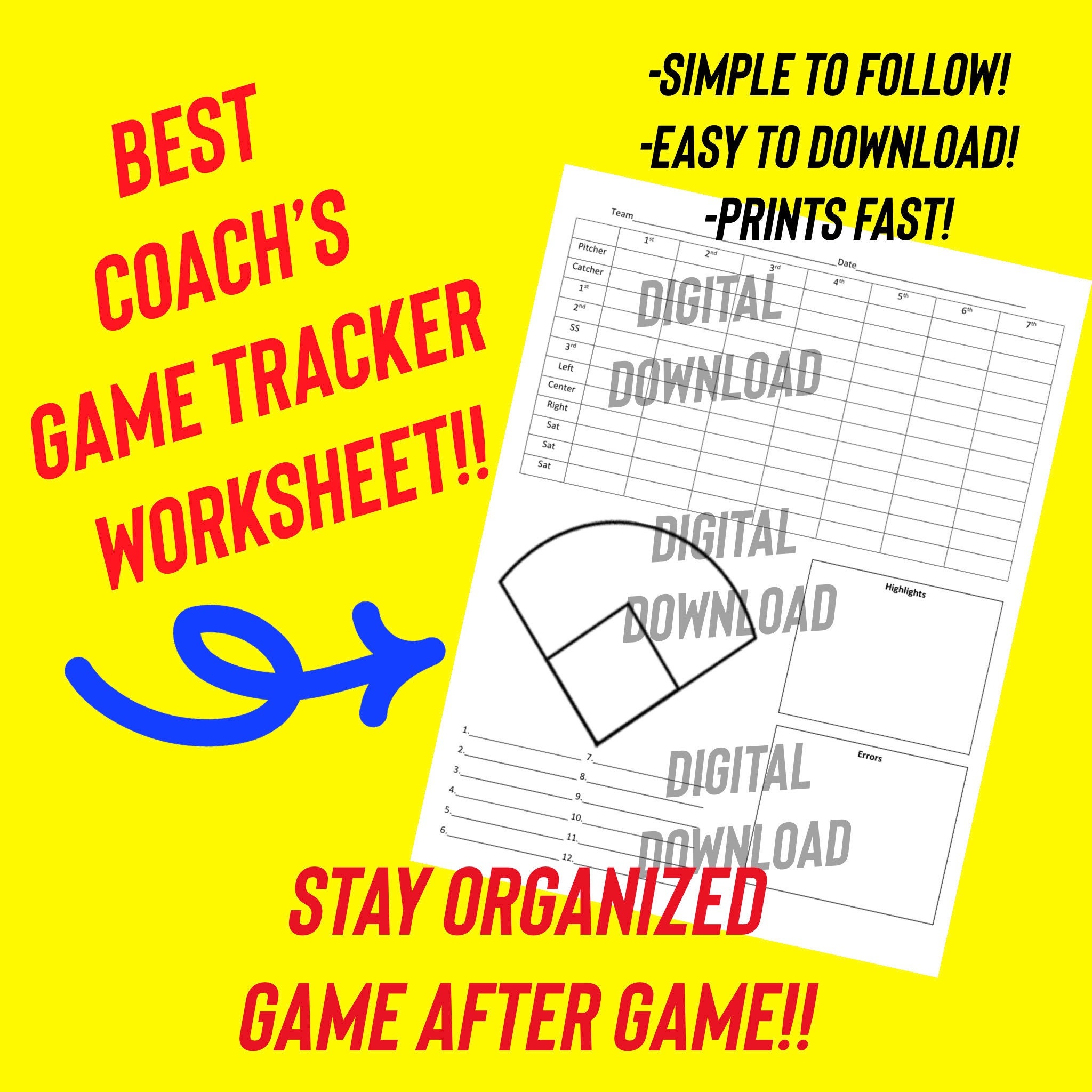 Softball Game Day Tracker Worksheet Baseball Game Sheet Lineup Batting ...
