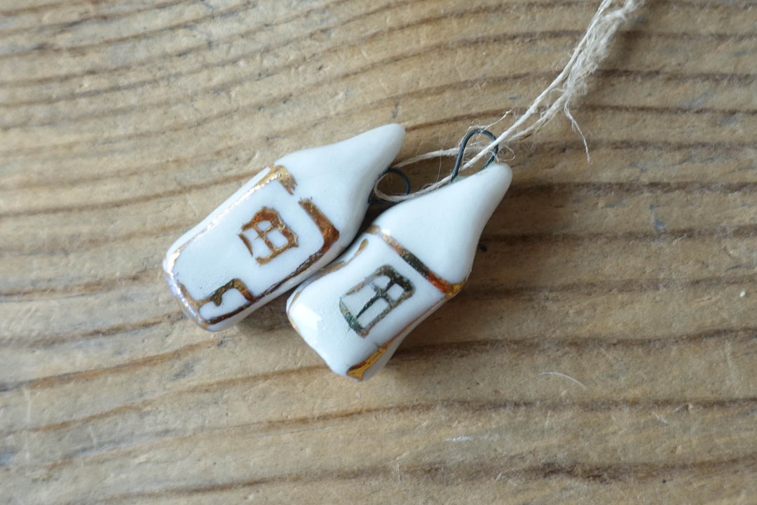 Porcelain House Charms for Earrings . Ceramic Handmade Pendant Material ...