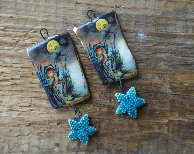 Frog and Moon Ceramic Charms for Jewelry Handmade . Pendants for Making ...