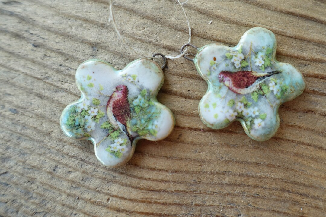 Floral Ceramic Charms for Earrings . Ceramic Handmade Pendant - Etsy