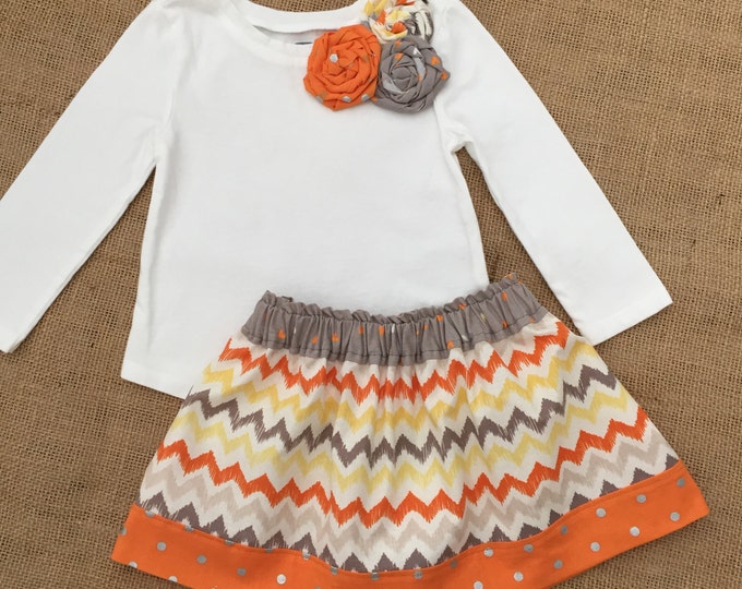 Girls Fall Outfit White Shirt With Flower Rosettes and - Etsy