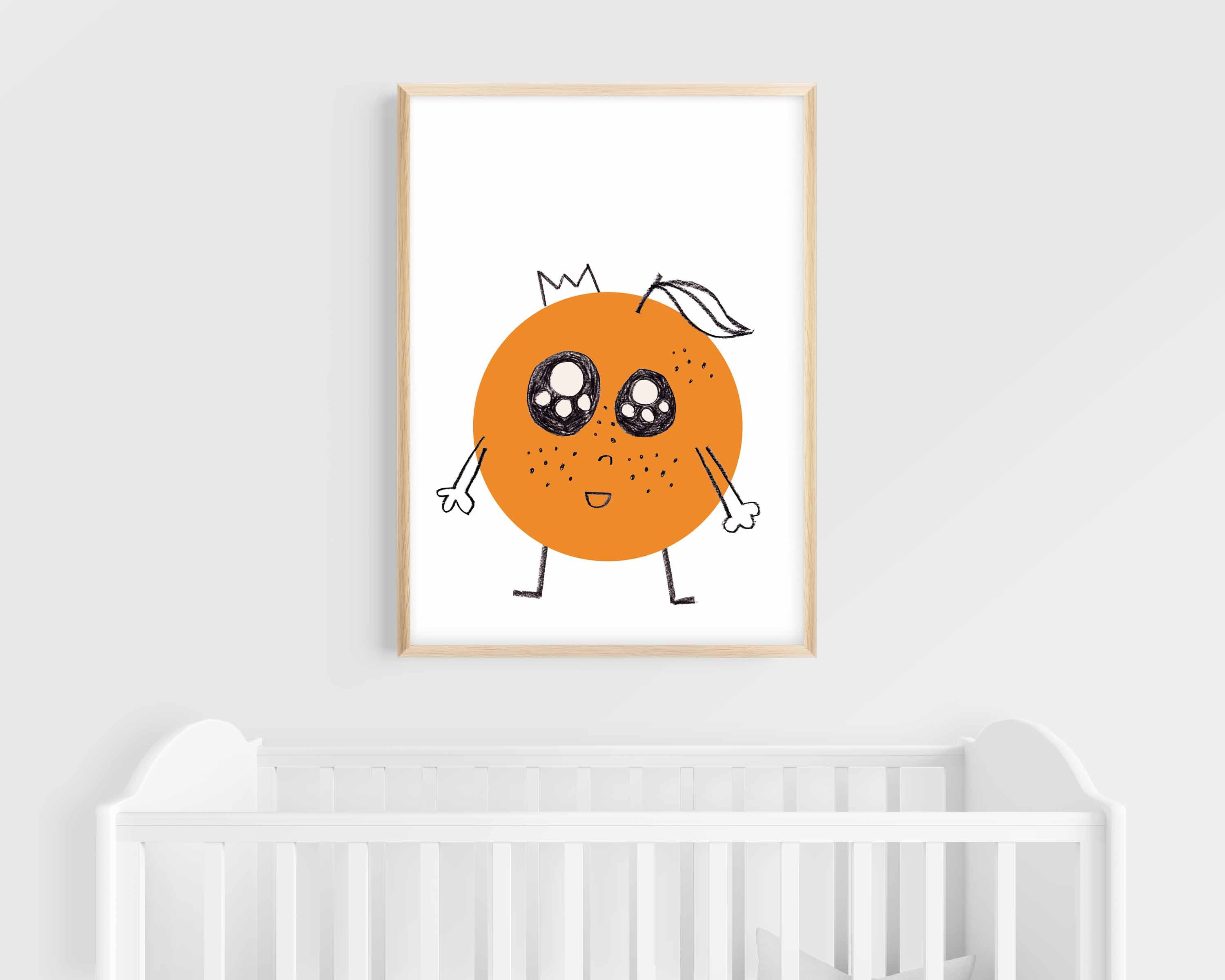Burnt Orange Tangerine Print Nursery, Kids Funny Illustration, Funny ...
