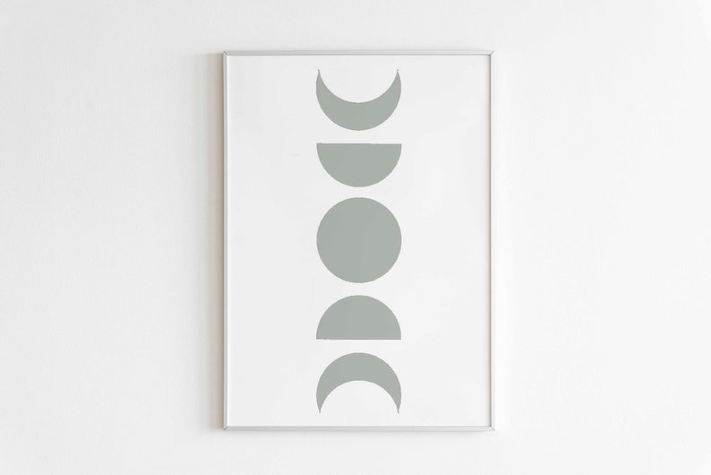 Green Sage Moon Phases Poster, Modern Nursery Printable Wall Art, Grey ...